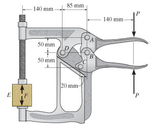 Solved If P = 35 , determine the force that the toggle clamp | Chegg.com