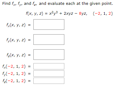 Solved Find fy, fy, and fz, and evaluate each at the given | Chegg.com