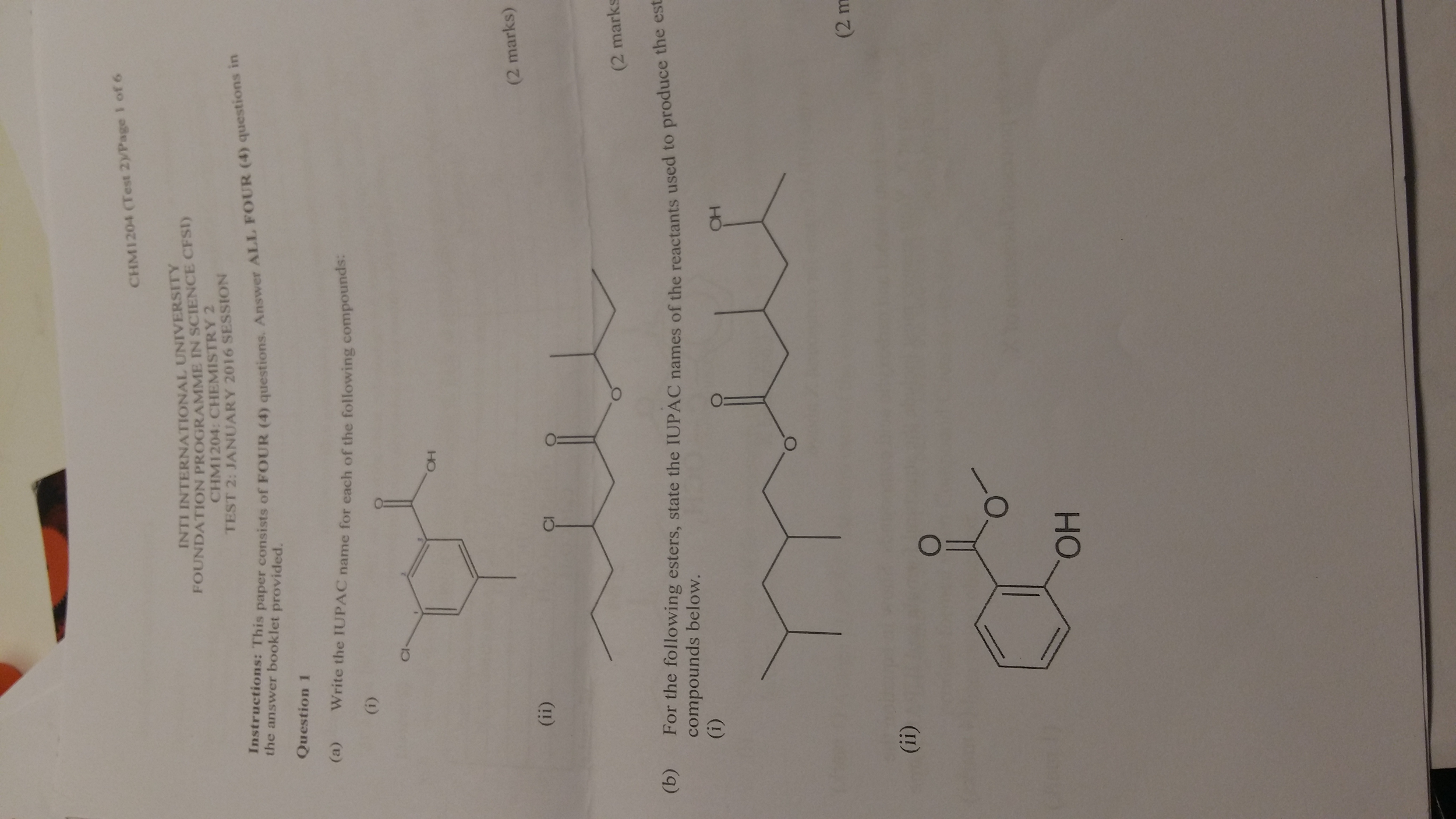 Solved Write the IUPAC name for each of the following | Chegg.com