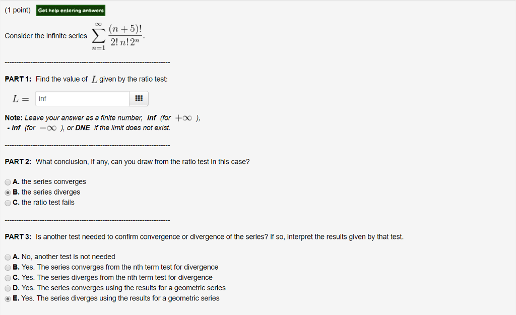 Solved (1 point) EA Get help entering answers Consider the | Chegg.com