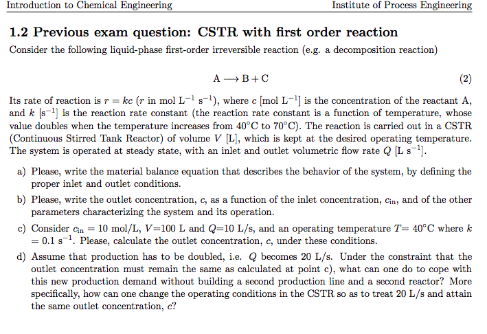 Introduction to Chemical Engineering Institute of | Chegg.com