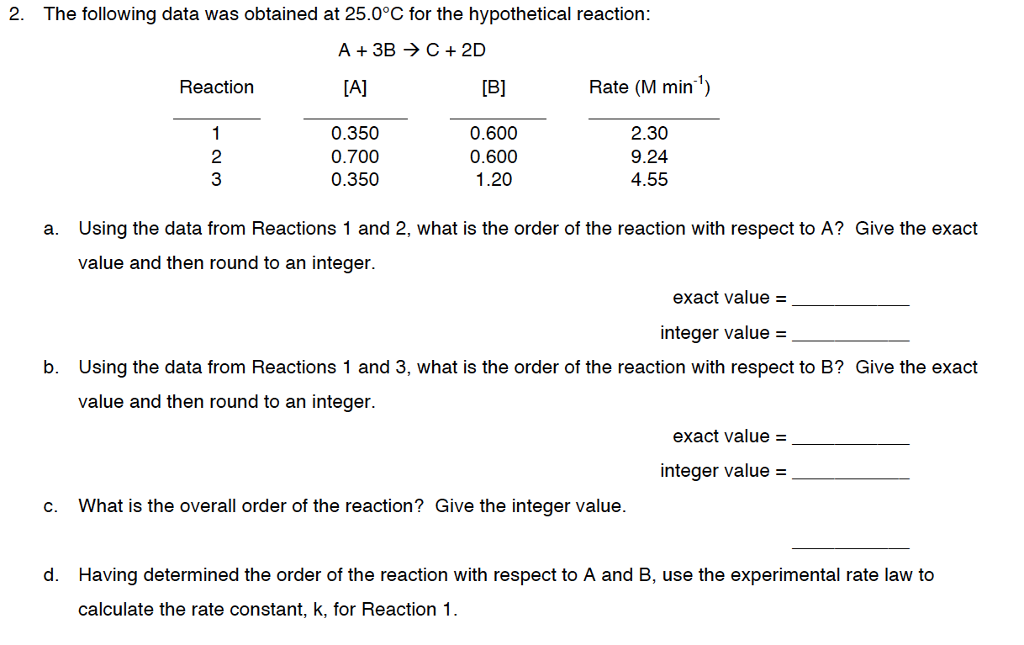 Solved The following data was obtained at 25.0 degree C for | Chegg.com