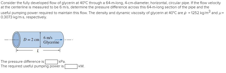 Solved Consider the fully developed flow of glycerin at 40°C | Chegg.com