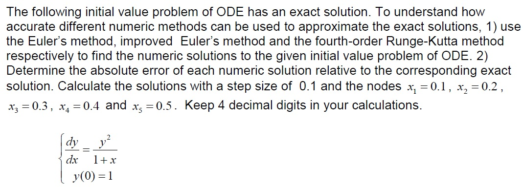 Solved The Following Initial Value Problem Of Ode Has An 