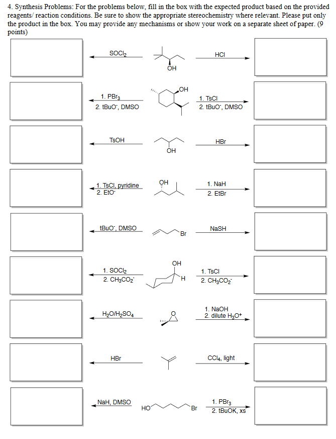 Solved 4. Synthesis Problems: For the problems below, fill | Chegg.com