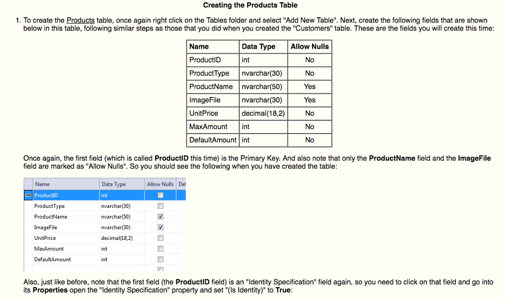 Creating the Products Table 1. To create the Products | Chegg.com