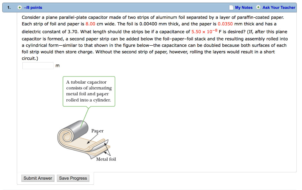 Solved + –8 points My Notes D Ask Your Teacher Consider a | Chegg.com