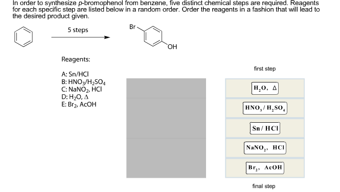 Solved I've tried: br2, hno3/h2so4, sn/hcl, nano2, h2oalso | Chegg.com