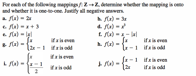 Solved For each of the following mappings f: Z - > Z, | Chegg.com