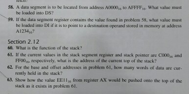 Solved 58. A data segment is to be located from address | Chegg.com