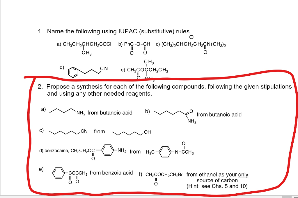 Solved 1. Name the following using IUPAC (substitutive) | Chegg.com