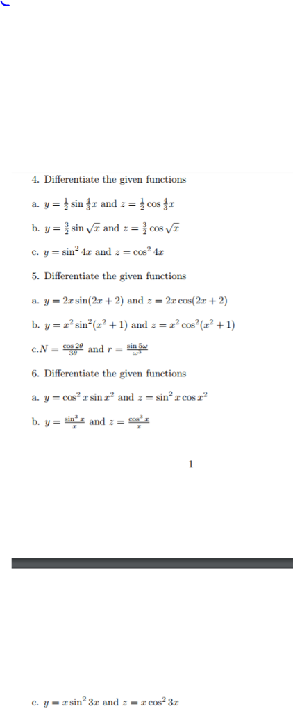 Solved 4. Differentiate the given functions c. y = sin2 4r | Chegg.com