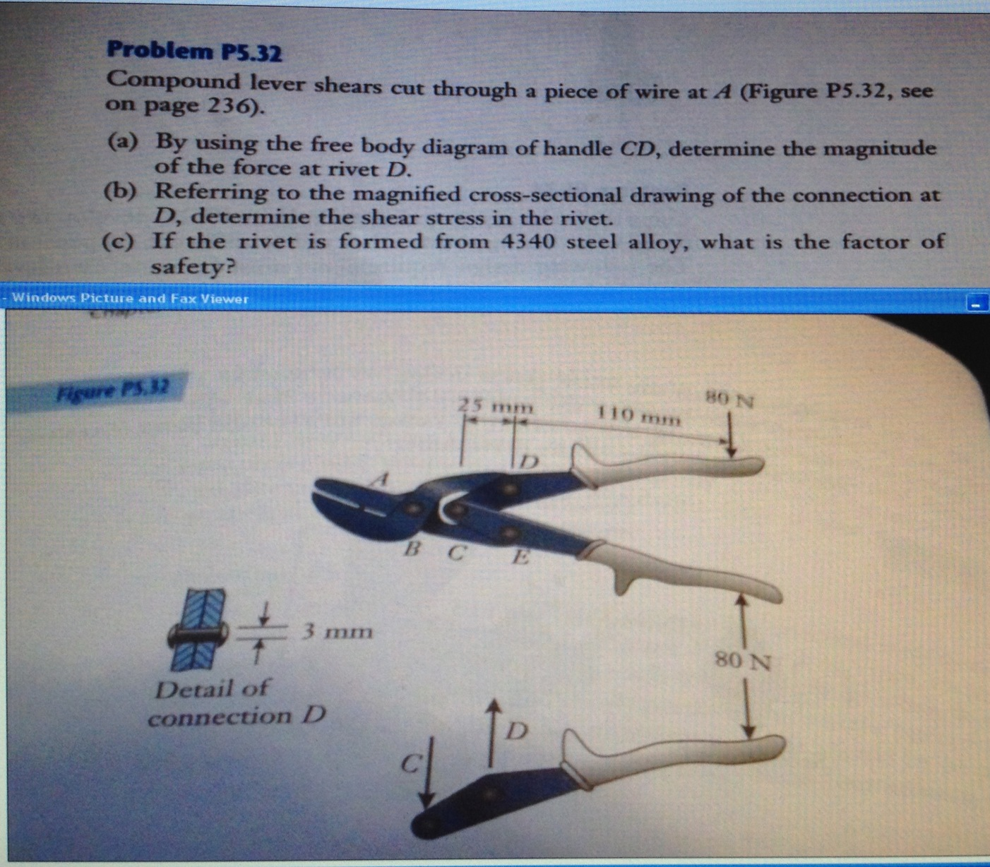 Solved Compound lever shears cut through a piece of wire at | Chegg.com