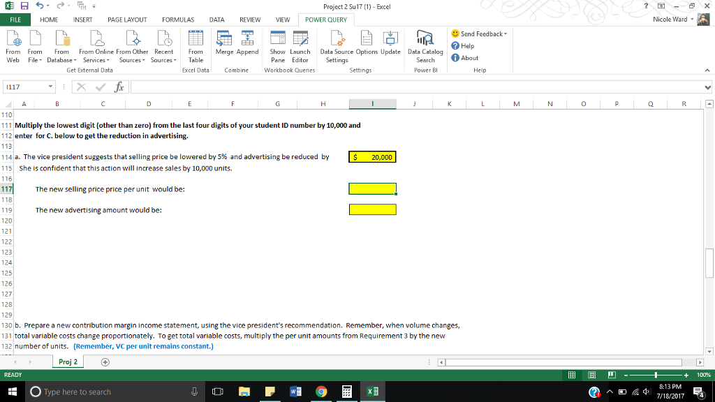 Solved Project 2 Su17 (1) Excel FILE HOME INSERT PAGE | Chegg.com