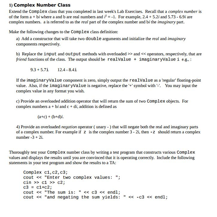 Solved c++ (Complex Class) #include #include | Chegg.com