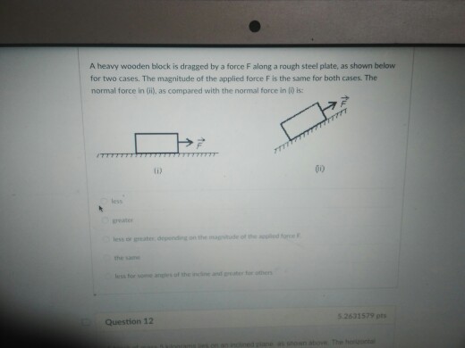 Solved A heavy wooden block is dragged by a force F along a | Chegg.com