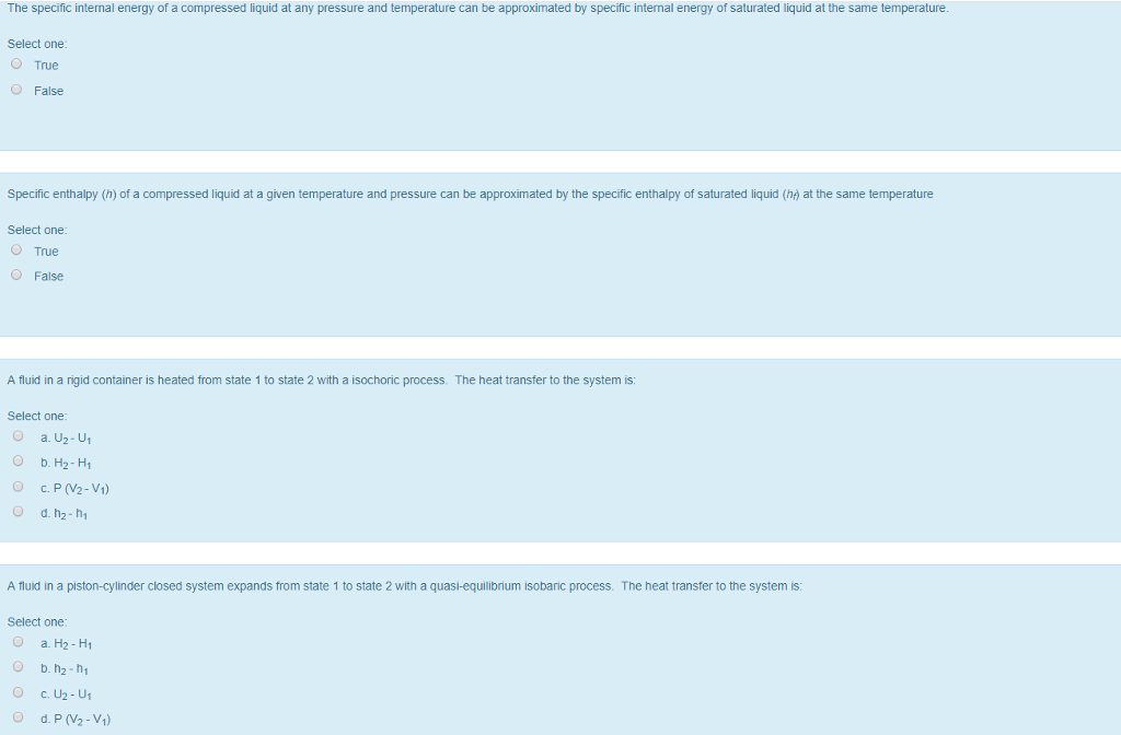 Solved The specific internal energy of a compressed liquid | Chegg.com