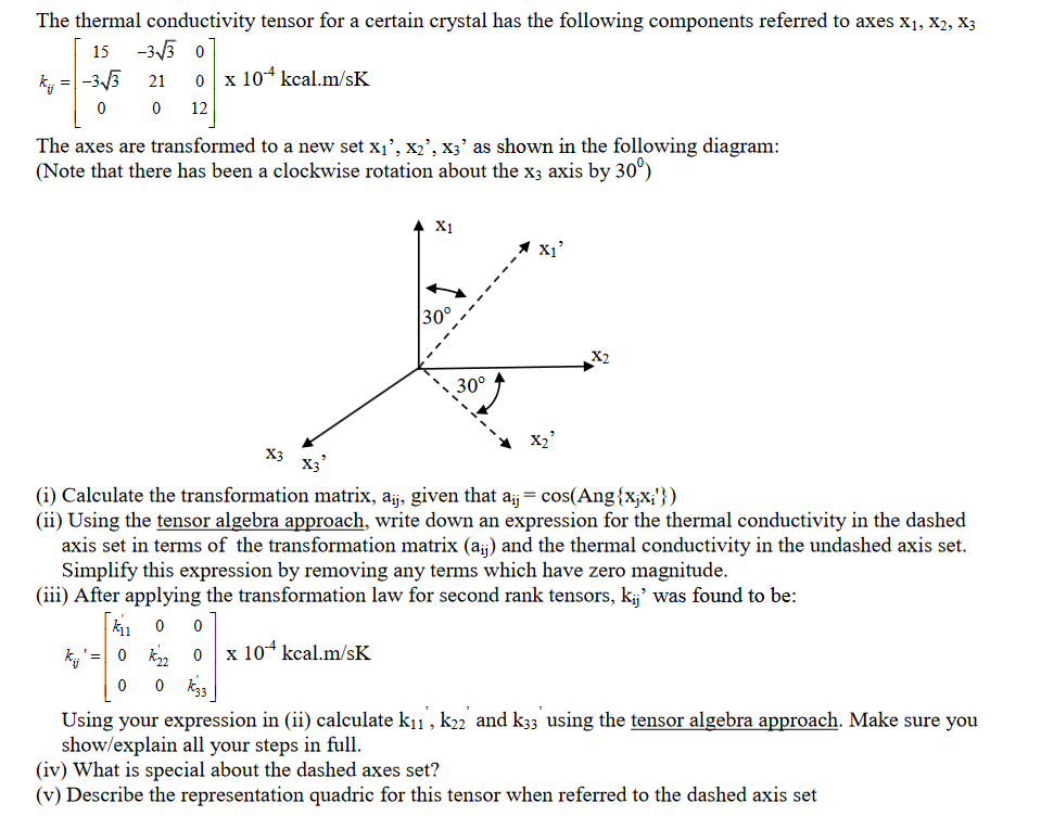 Solved The thermal conductivity tensor for a certain crystal | Chegg.com
