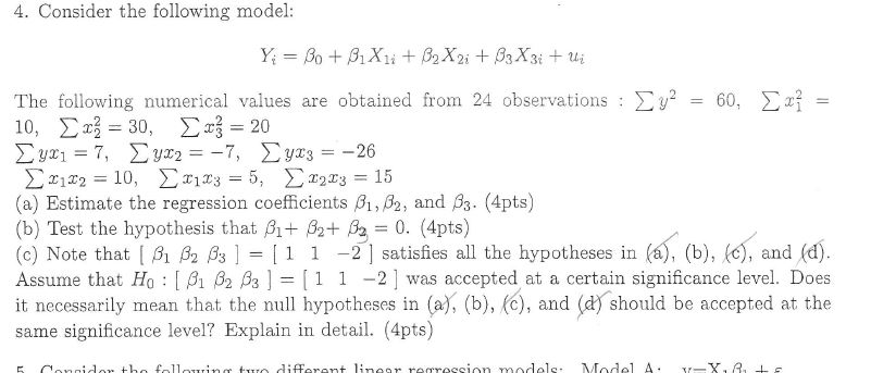 Consider the following model: Y_i = beta_0 + beta_1 | Chegg.com