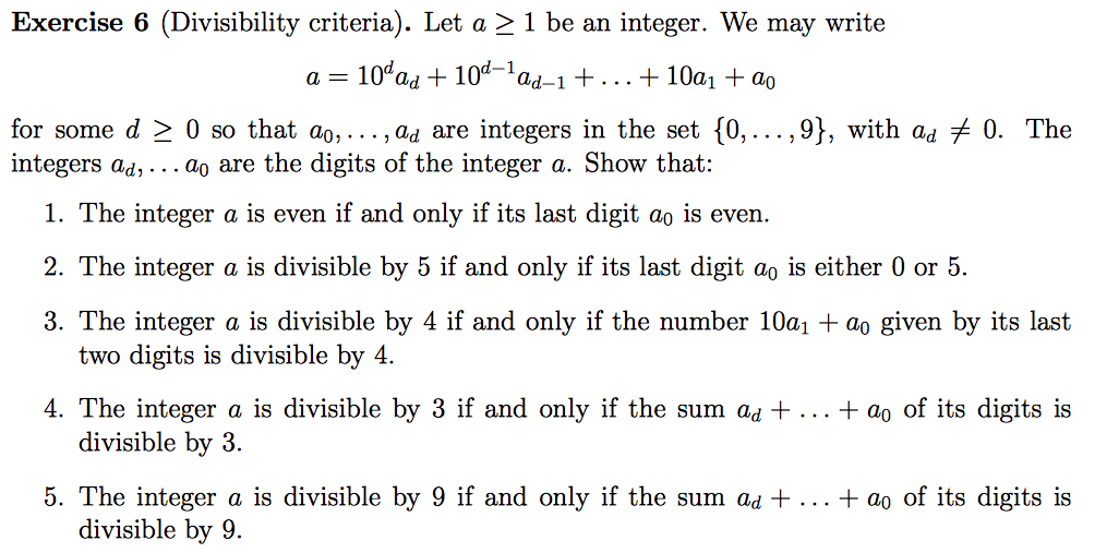 Solved Exercise 6 (Divisibility criteria). Let a 2 1 be an | Chegg.com