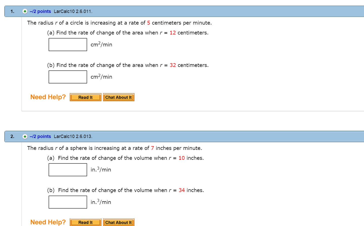 Solved The radius r of a circle is increasing at a rate of 5 | Chegg.com