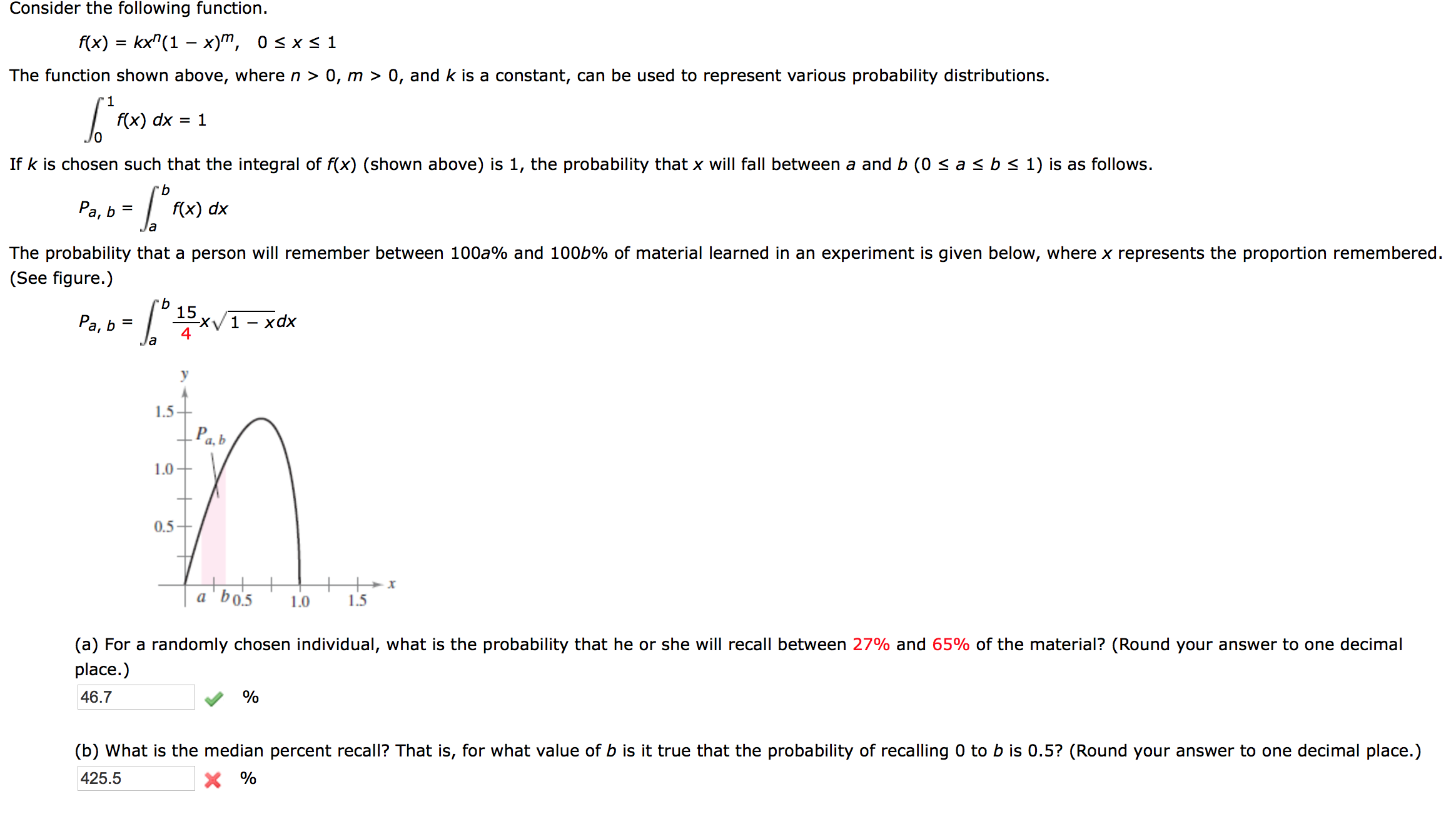 Solved Consider the following function. f(x) =kx^n(1-x)^m, 0 | Chegg.com