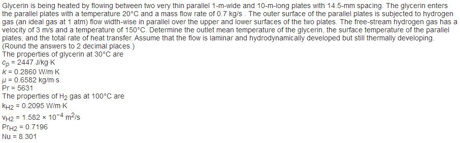 Solved Glycerin is being heated by flowing between two very | Chegg.com