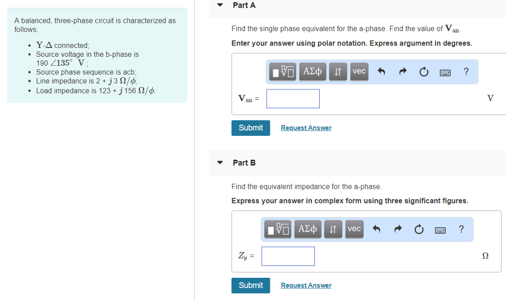 Solved Part A A balanced, three-phase circuit is | Chegg.com