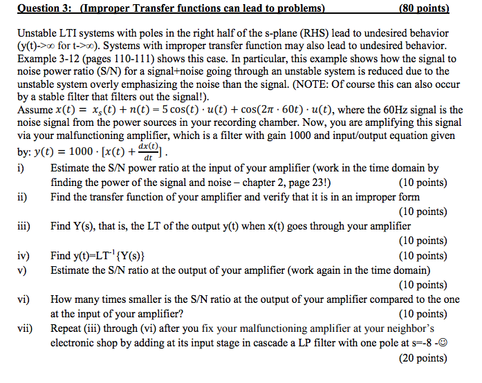 Solved uestion 3: (Improper Transfer functions can lead to | Chegg.com