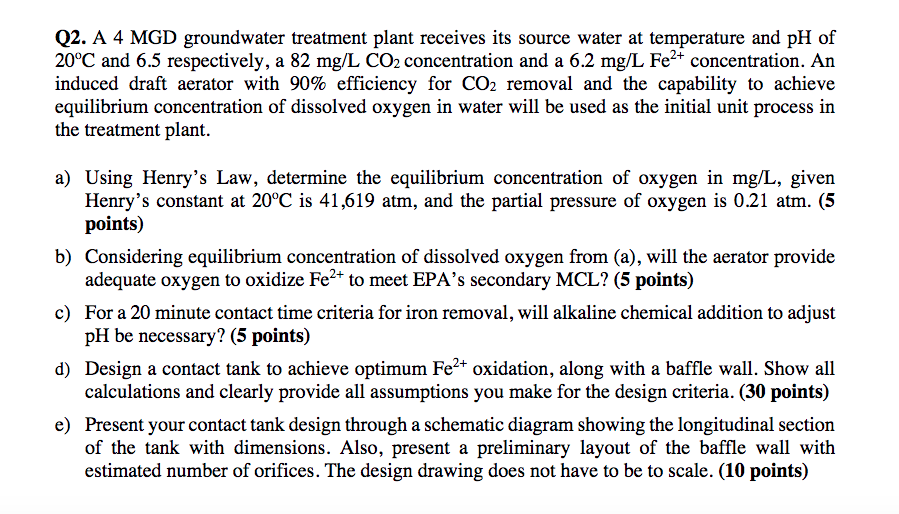 Q2. A 4 MGD groundwater treatment plant receives its | Chegg.com