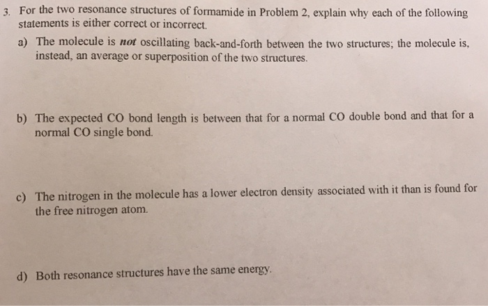 Solved For the two resonance structures of formamide in | Chegg.com