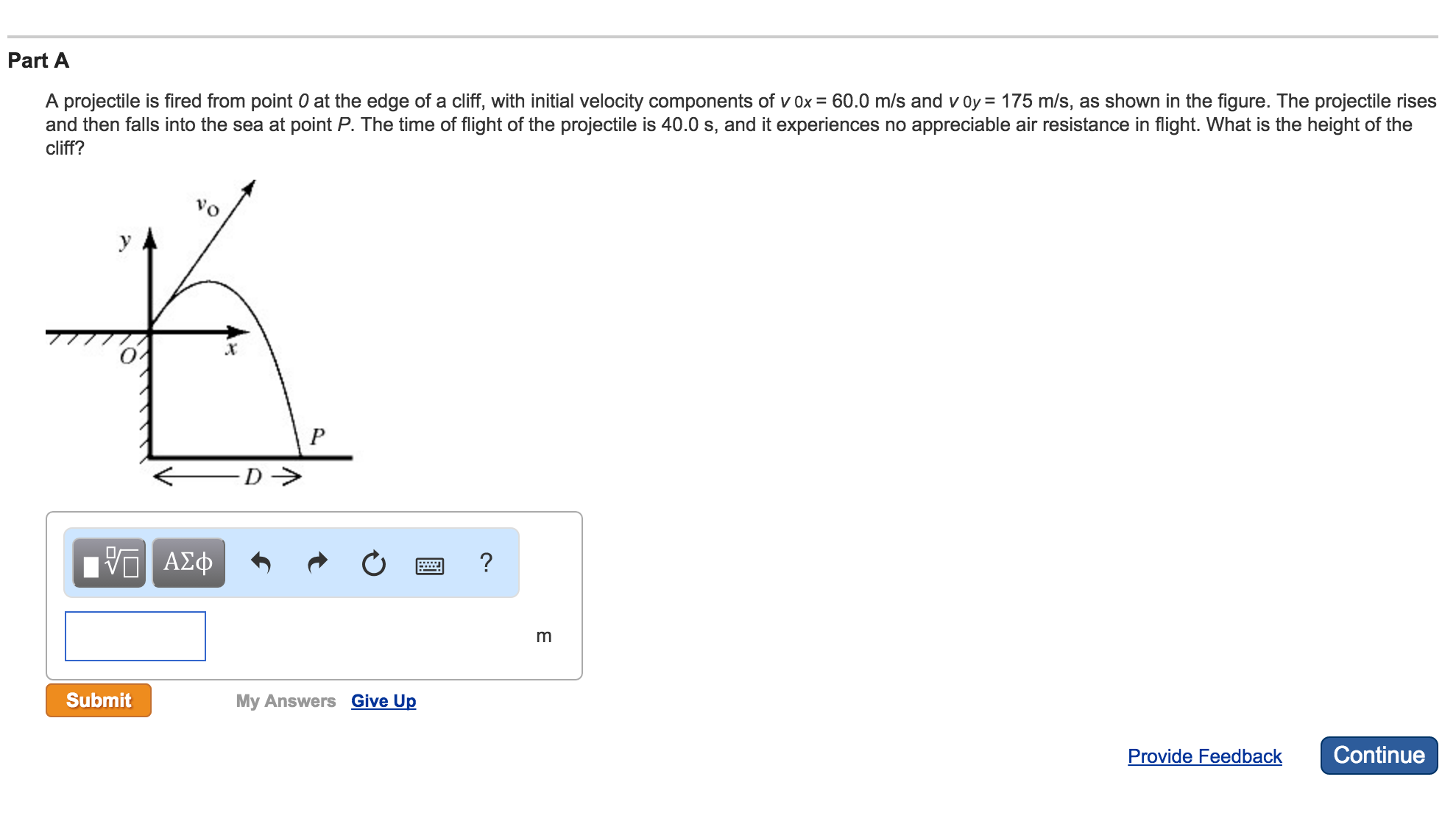 Solved A Projectile Is Fired From Point 0 At The Edge Of A