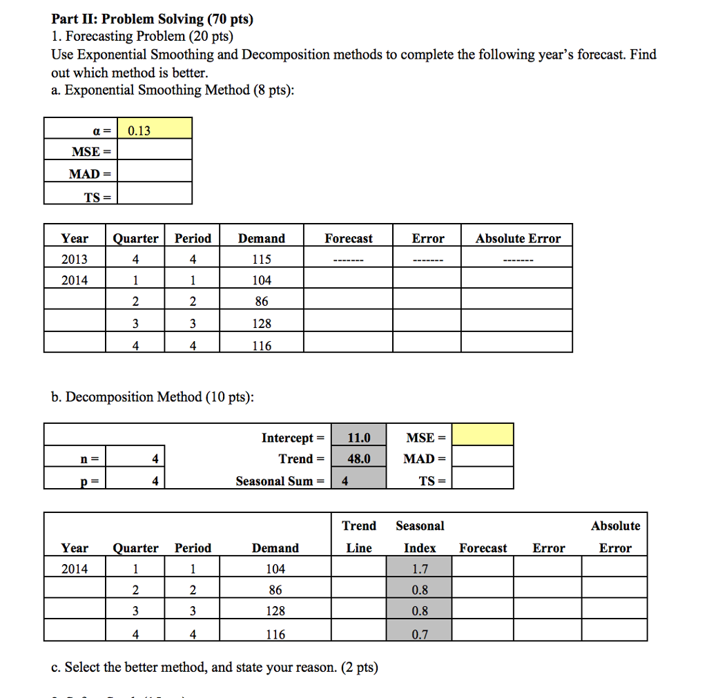 Solved Use Exponential Smoothing and Decomposition methods | Chegg.com