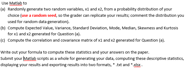 Solved Use Matlab to (a) Randomly generate two random | Chegg.com