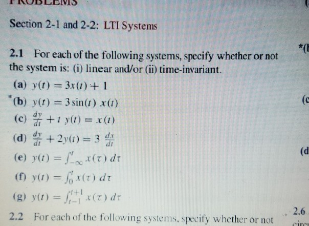 Solved , , 수 Section 2-1 and 2-2: LTI Systems 2.1 For each | Chegg.com