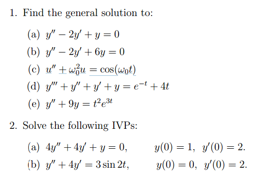 Solved Find the general solution to: (a) y" - 2y' + y = 0 | Chegg.com