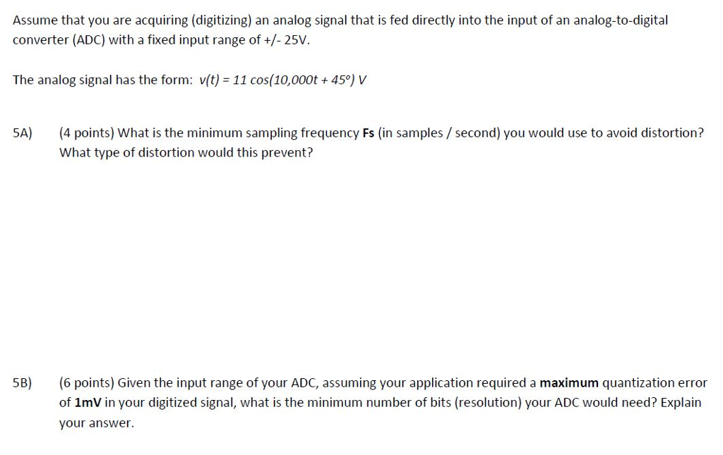 Solved Assume that you are acquiring (digitizing) an analog | Chegg.com