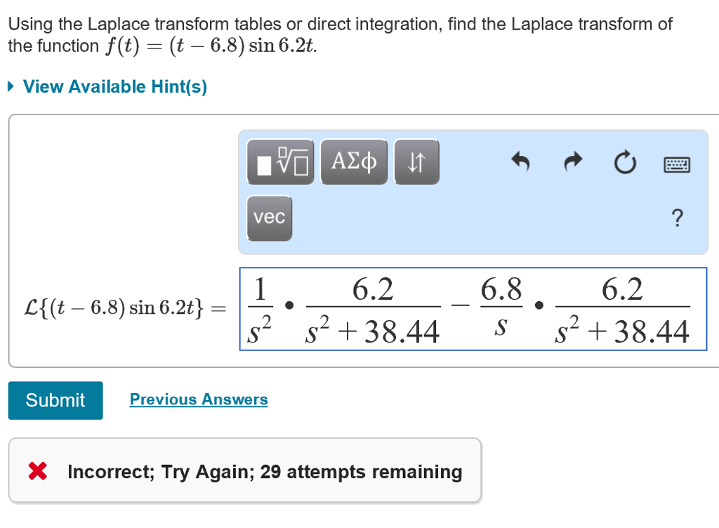 Solved Using the Laplace transform tables or direct | Chegg.com