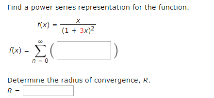 Solved Find a power series representation for the function. | Chegg.com