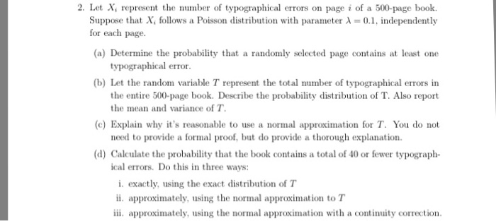 Solved Let X, represent the number of typographical errors | Chegg.com