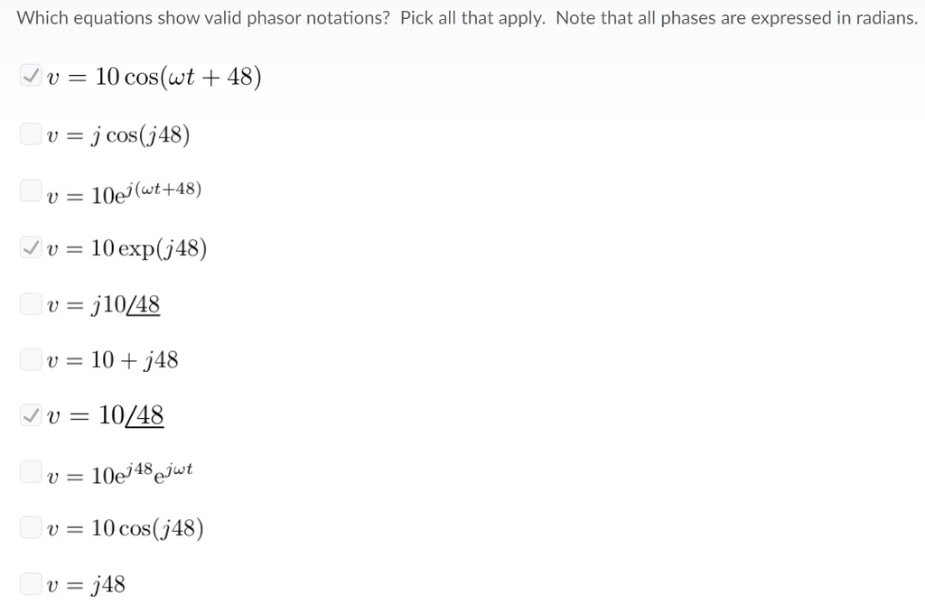 Solved Which equations show valid phasor notations? Pick all | Chegg.com