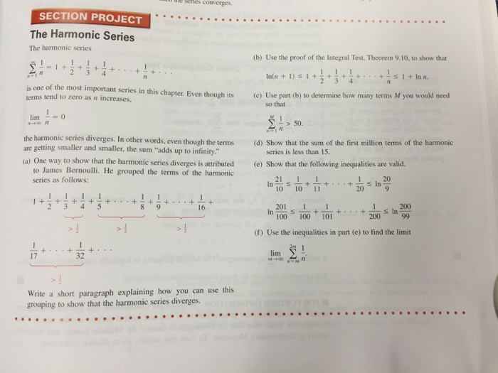 Solved The harmonic series is one of the most important | Chegg.com