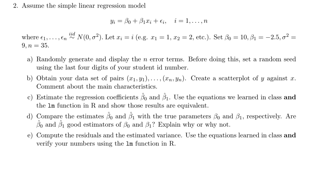 Solved 2. Assume the simple linear regression model iid | Chegg.com