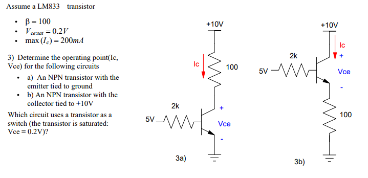 Solved Assume a LM833 transistor β=100 Vce:sat = 0.2 V | Chegg.com
