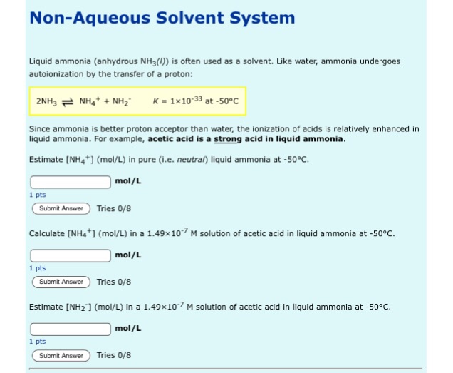 Solved Liquid ammonia (anhydrous NH3(i) is often used as a | Chegg.com