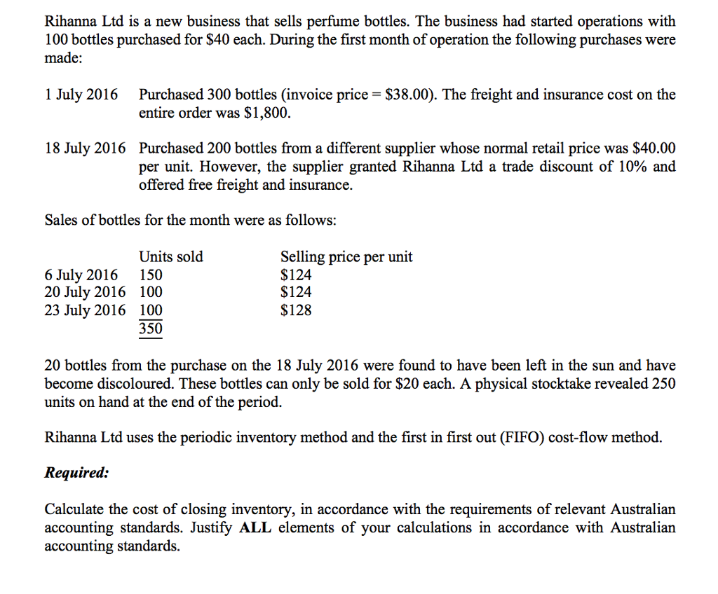 Solved Rihanna Ltd is a new business that sells perfume | Chegg.com