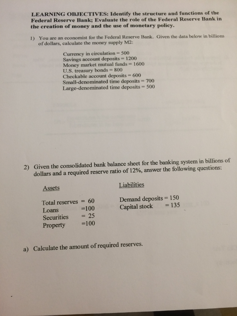 Solved b) Calculate the amount of excess reserves. What is | Chegg.com