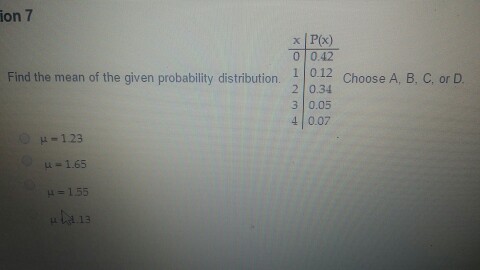 Solved find the mean of the given probability distribution x | Chegg.com