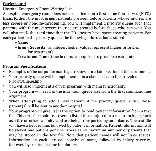 Solved C++ Priority Queue Problem: (Do not use pre-set | Chegg.com