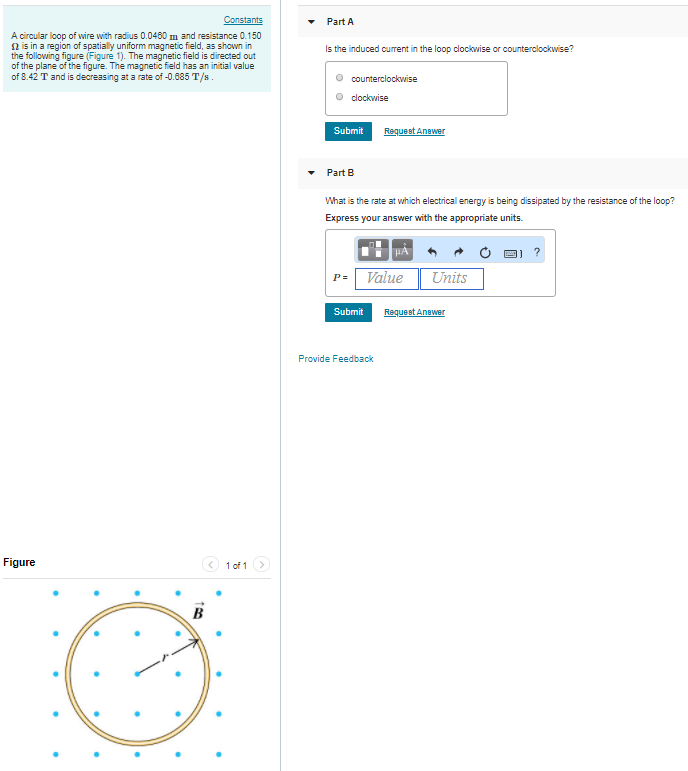 Solved Constants Part A A circular loop of wire with radius | Chegg.com